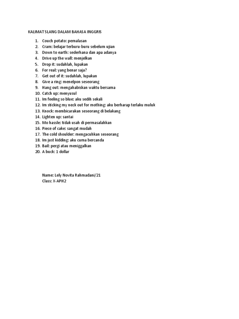 Bahasa Slang Dalam Bahasa Inggris | PDF