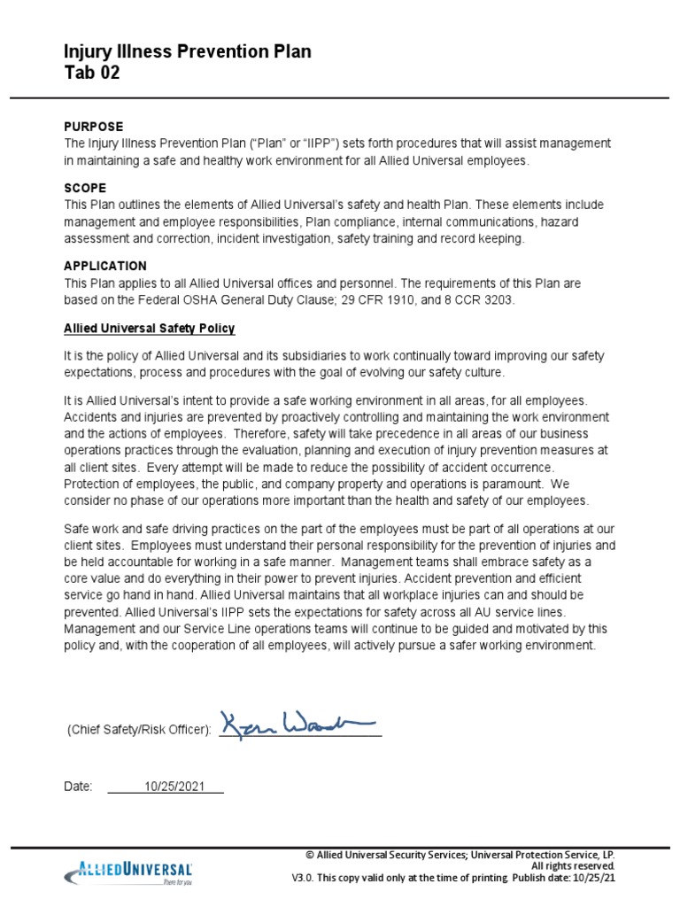 Injury Illness Prevention Plan Overview | PDF | Occupational Safety And ...