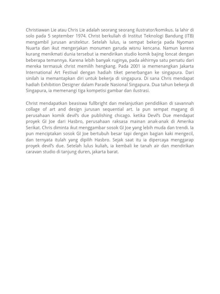 Christiawan Lie Atau Chris Lie Adalah Seorang Seorang Ilustrator | PDF | Seni