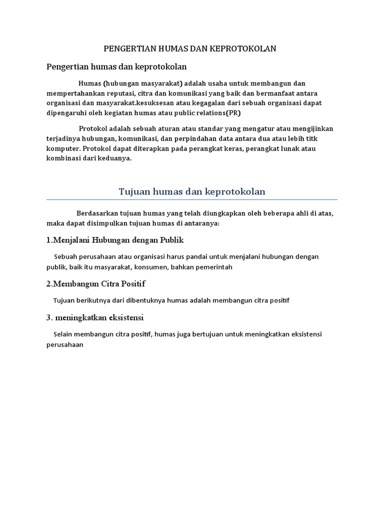 PENGERTIAN HUMAS DAN KEPROTOKOLAN Anisatul Aan | PDF