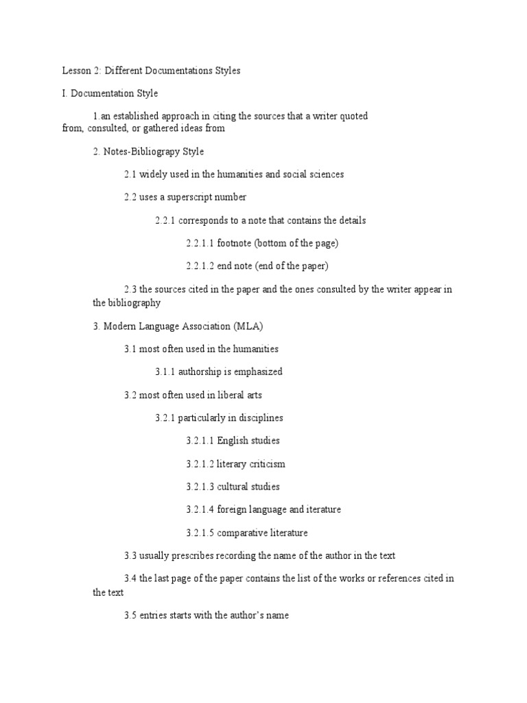 Different Documentation Styles Pdf 