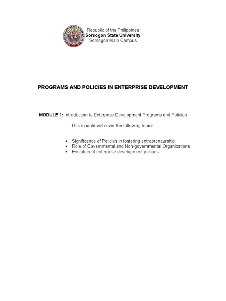 Module 1 Introduction To Enterprise Development Programs and Policies ... Module 1 Introduction To Enterprise Development Programs and Policies ...
