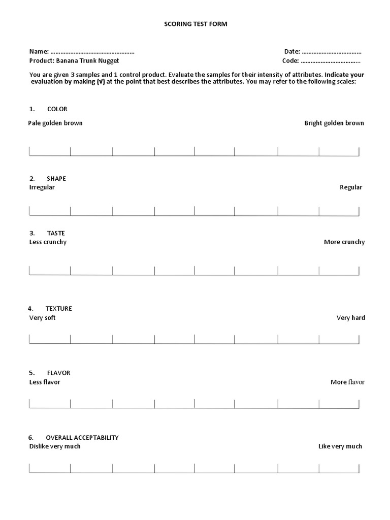 Sensory Test Form | PDF | Taste | Food And Drink