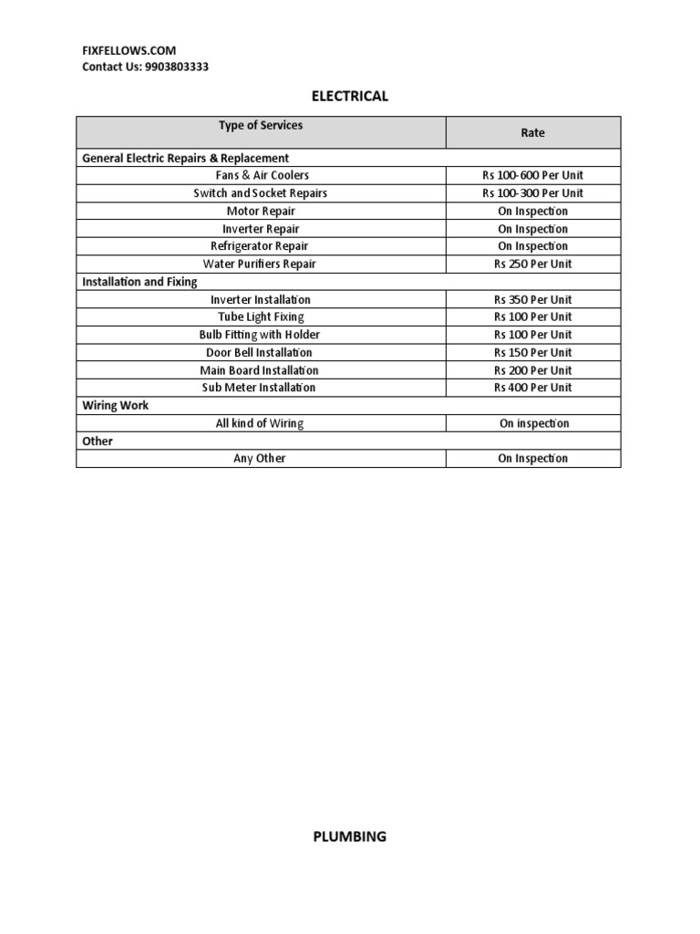 Plumbing Work Rate List 2024 PDF | PDF | Plumbing | Tap (Valve)