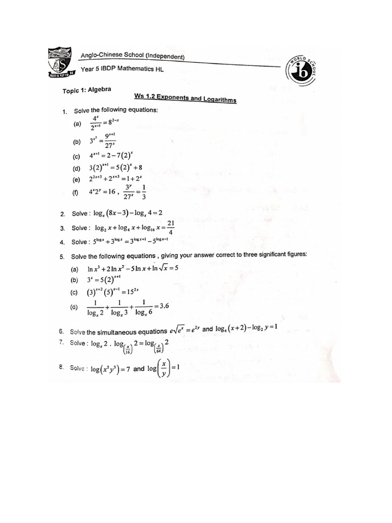 IB HL Logarithms and Exponentials | PDF