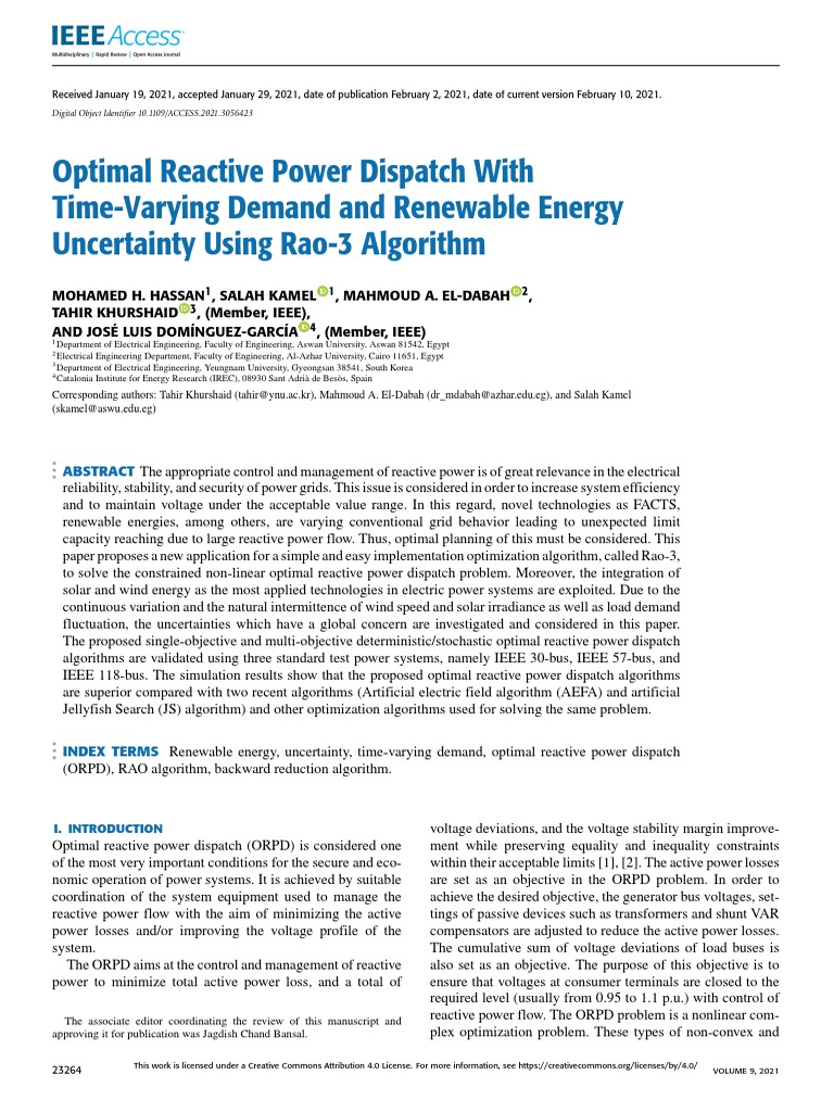 Optimal Reactive Power Dispatch With Time-Varying Demand and Renewable Energy Uncertainty Using ...