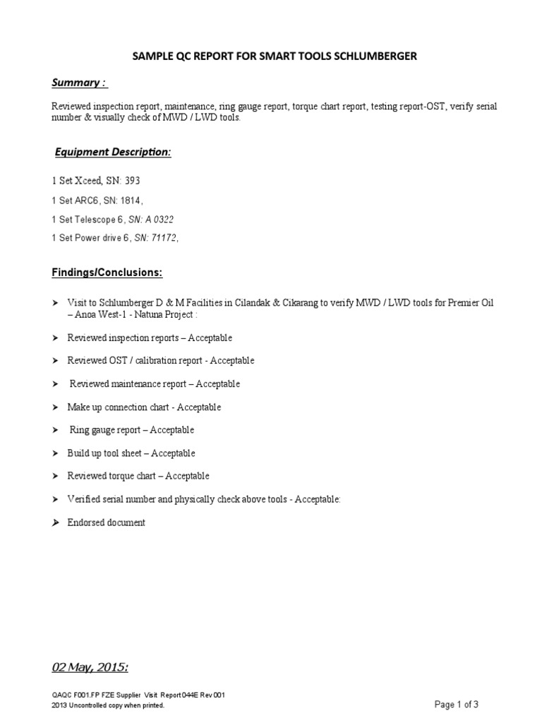Sample Report Schlumberger MWD-LWD Tool | PDF | Systems Engineering | Business Process