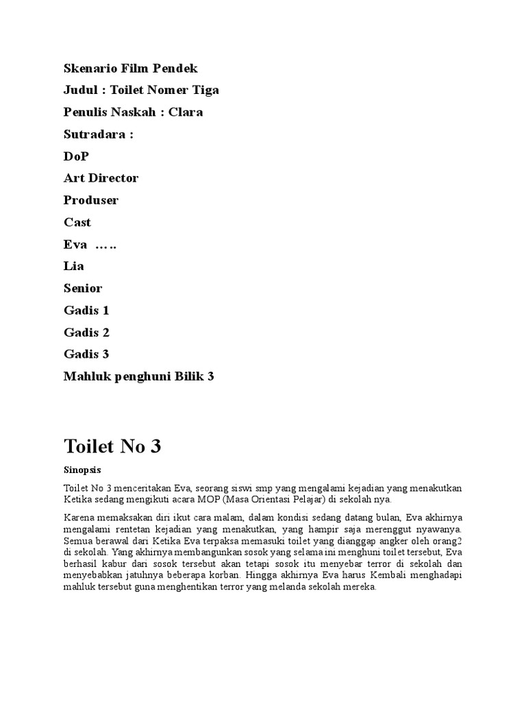 Skenario Toilet Bilik Nomer Tiga - Draft1 | PDF