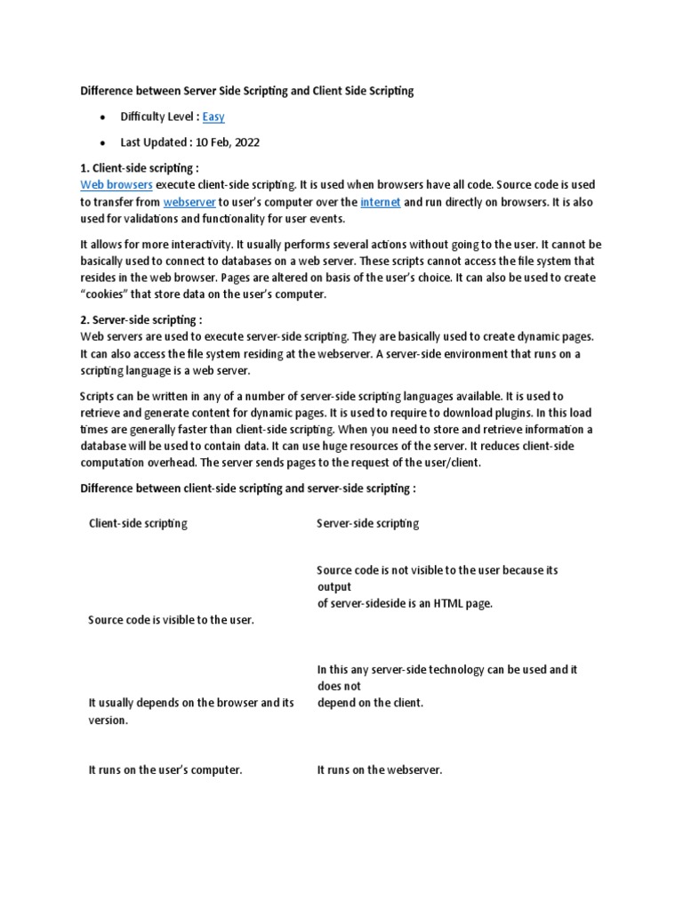 Difference Between Server Side Scripting And Client Side Scripting Pdf 2169