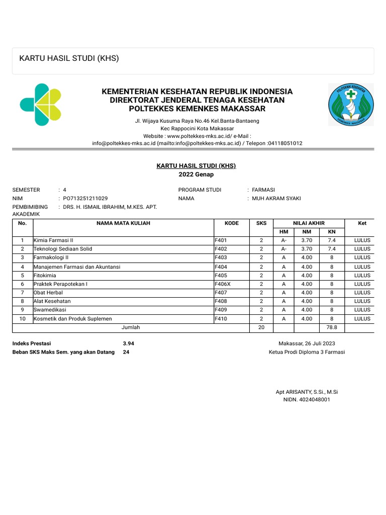 Akram KARTU HASIL STUDI (KHS) | PDF