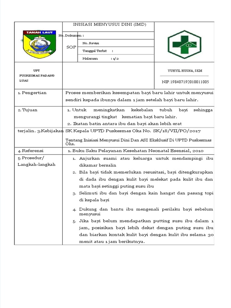 PDF Sop Imd | PDF | Kesehatan Holistik