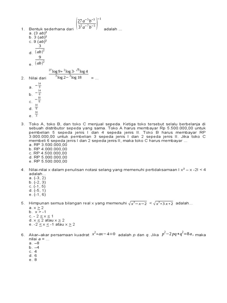 Soal Final Matematika Wajib | PDF