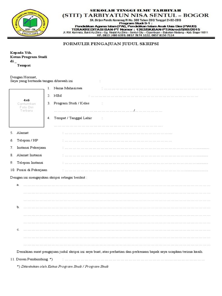 FORMULIR PENGAJUAN JUDUL SKRIPSI Stit | PDF | Karier & Perkembangan