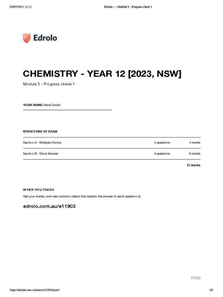 Edrolo - Module 5 - Progress Check 1 | PDF | Chemical Reactions ... Edrolo - Module 5 - Progress Check 1 | PDF | Chemical Reactions ...