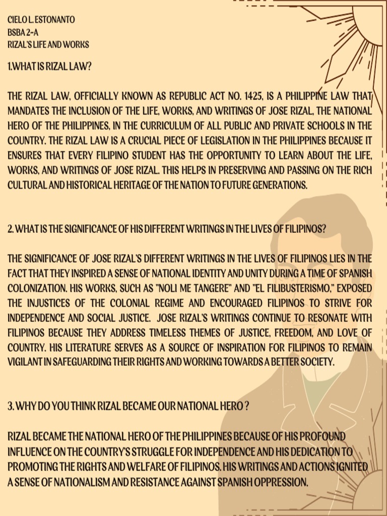 Rizal's Life and Works (Assignment) | PDF | Philippines