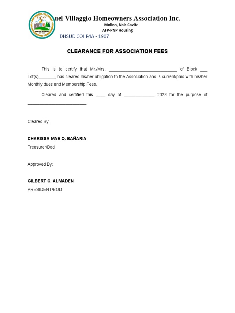 Clearance For Association Dues | PDF | Business