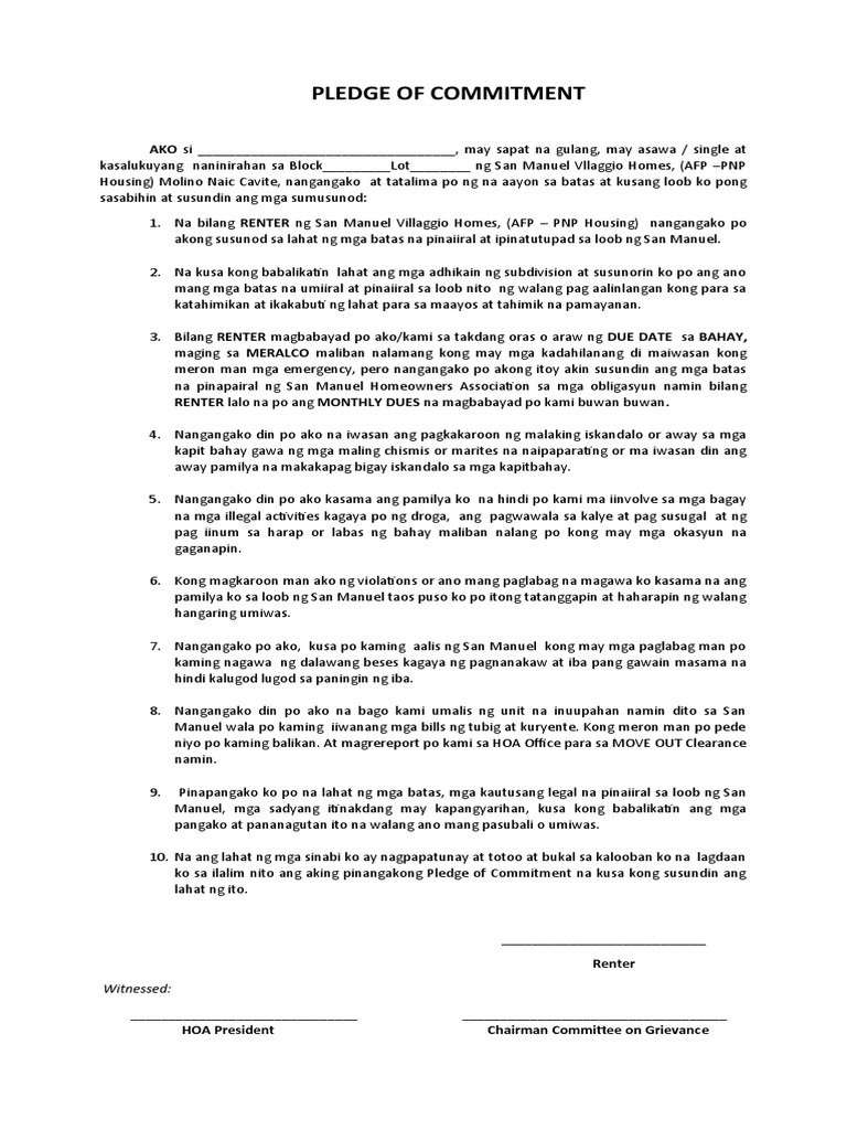 PLEDGE OF COMMITTMENT Renter | PDF