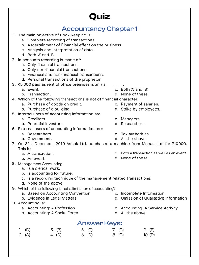 Quiz - Accounts Chapter 1 - Class 11 | PDF
