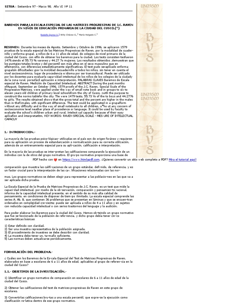Baremos del Test de Raven en Cusco | PDF | Inteligencia | Cognición