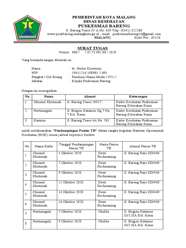 Surat Tugas Pendampingan PX TB 2020 | PDF