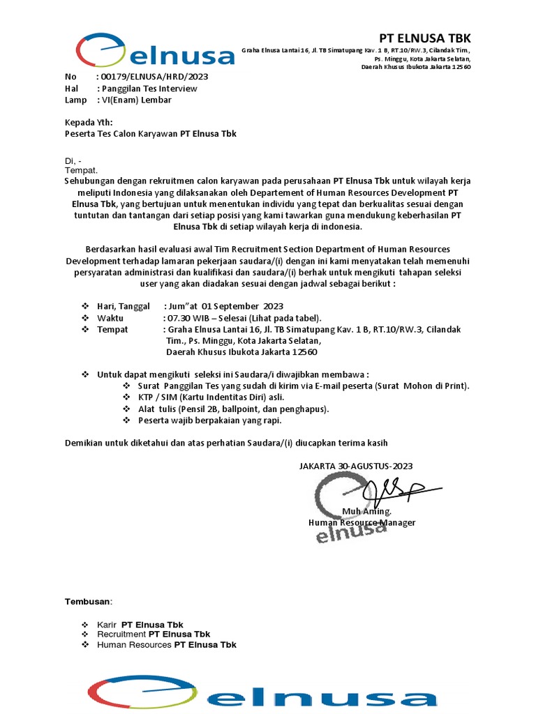 Surat Undangan Interview Calon Karyawan | PDF