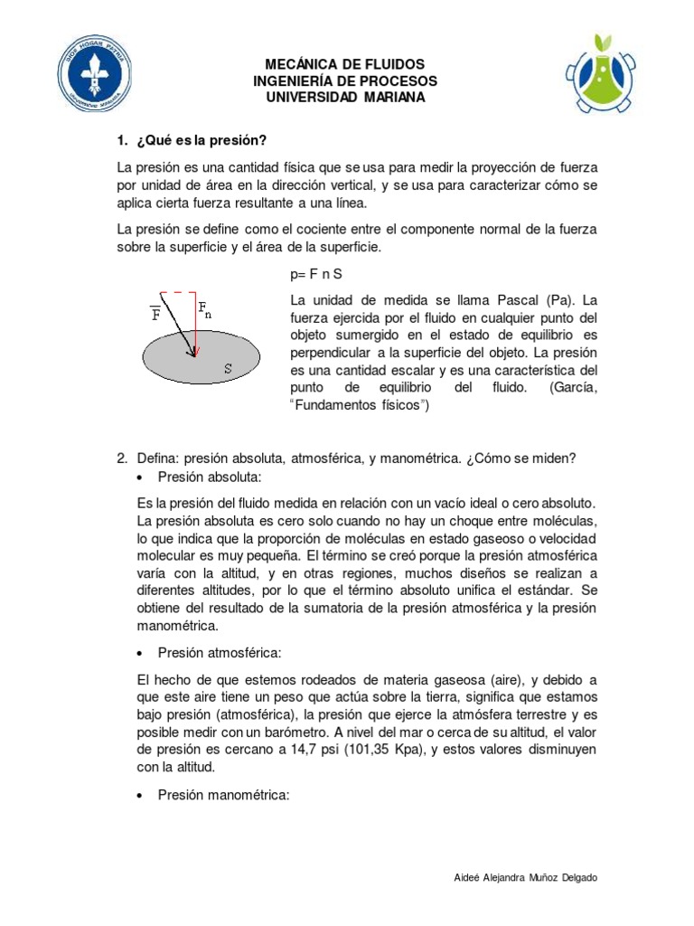 Taller Hidrostática Pdf Presión Presión Atmosférica