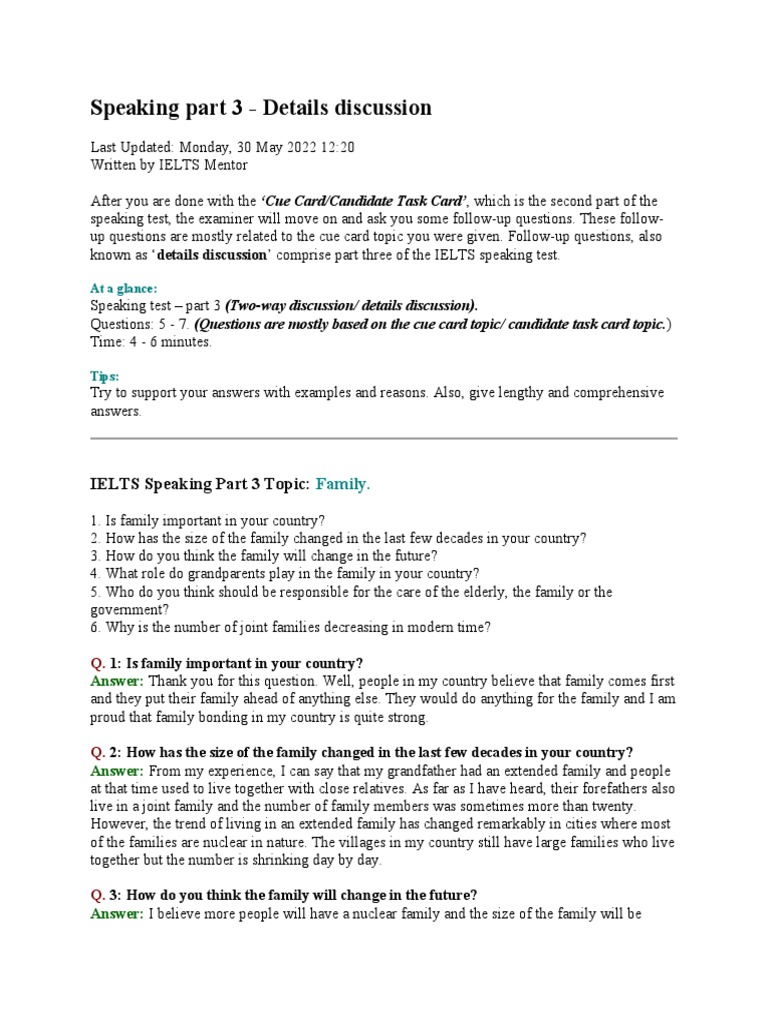 Speaking Test - Part 3 | PDF | News | Family