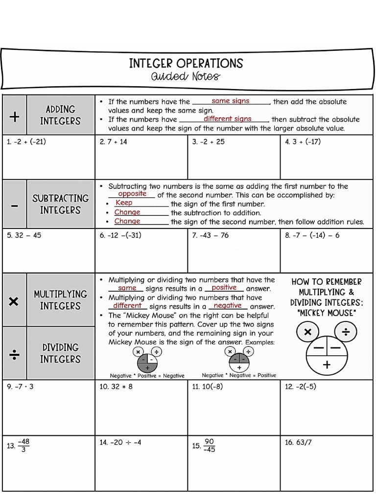 Integer Operations, Fraction Operations, Multiplcation Chart Review | PDF