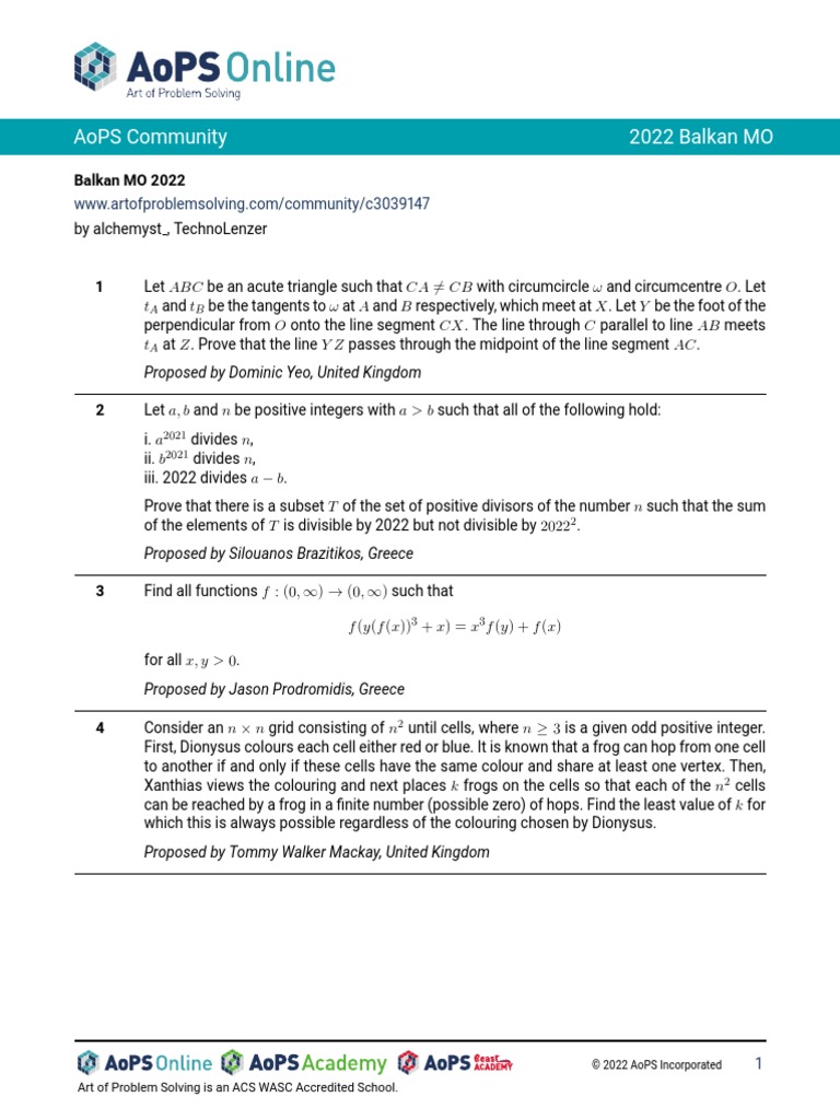 Aops Community 2022 Balkan Mo | PDF