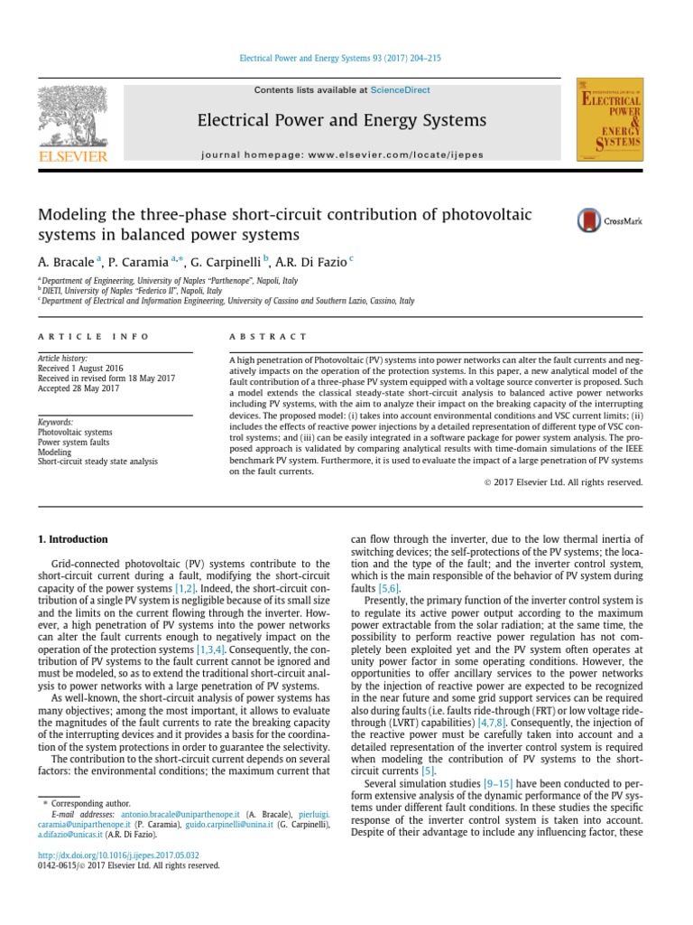 Modeling The Three Phase Short Circuit Contribution Of Photovoltaic Pdf Photovoltaics