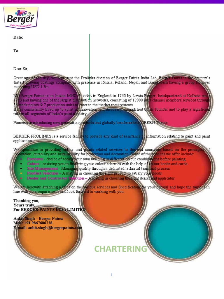 Berger Paints - Covering Letter | PDF | Paint | Coating