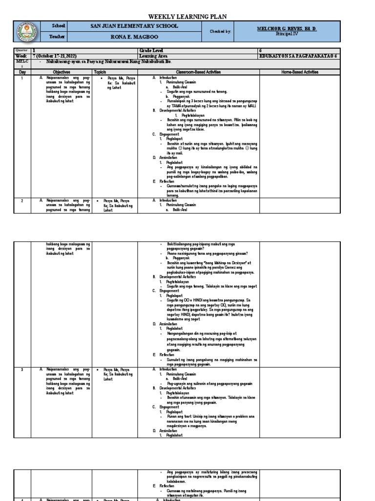 Q1-WEEK7-WLP-EsP 6 | PDF