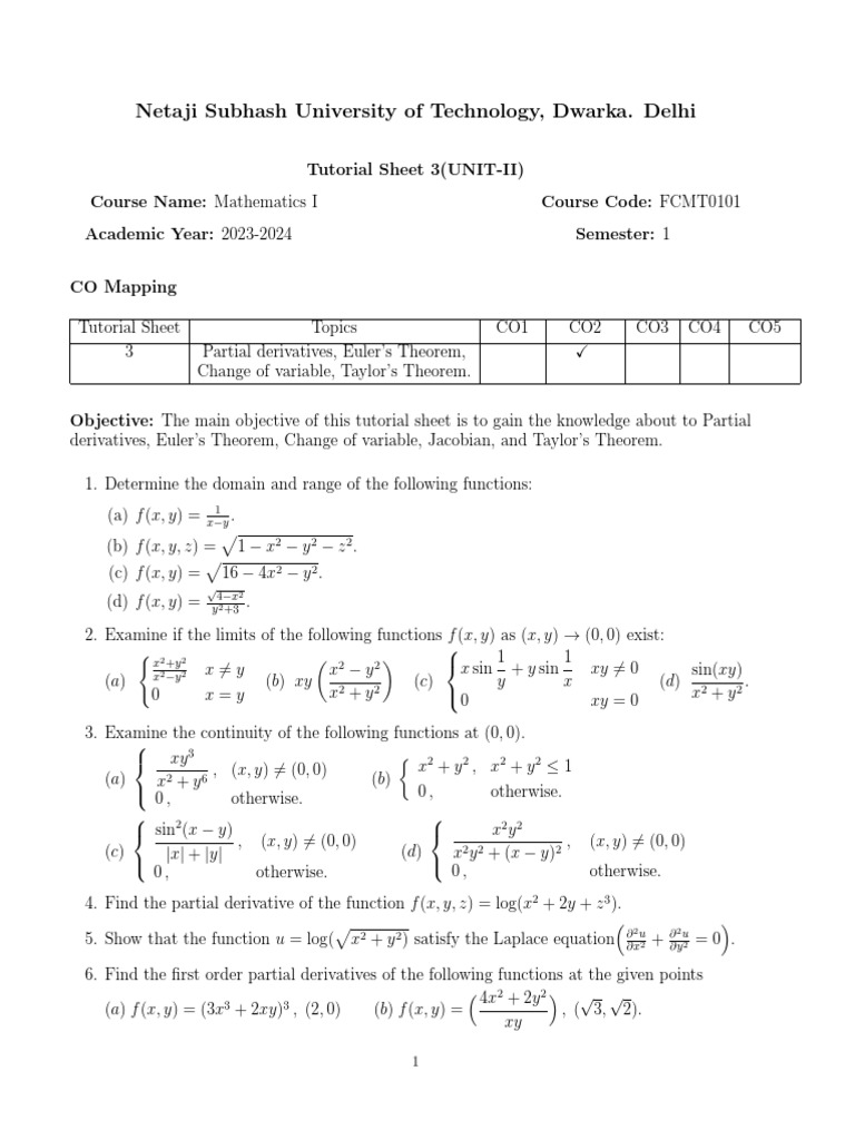 Tut 3 | PDF | Derivative | Calculus