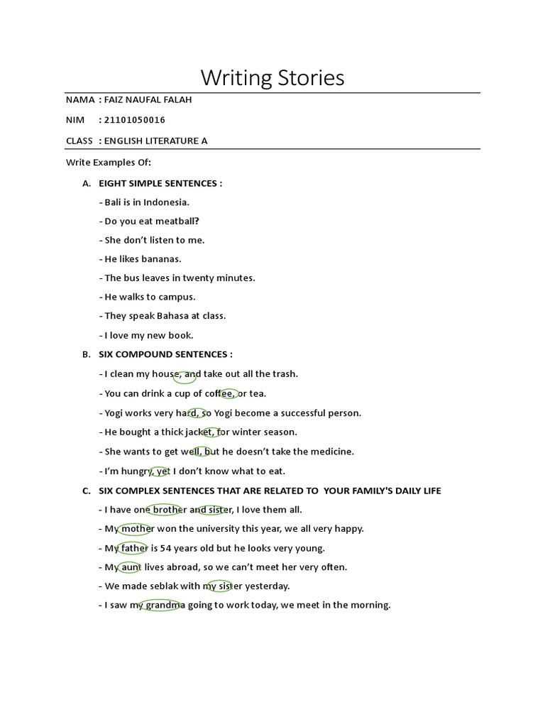 Simple Sentence Writing Stories FAIZ NAUFAL FALAH | PDF Simple Sentence Writing Stories FAIZ NAUFAL FALAH | PDF
