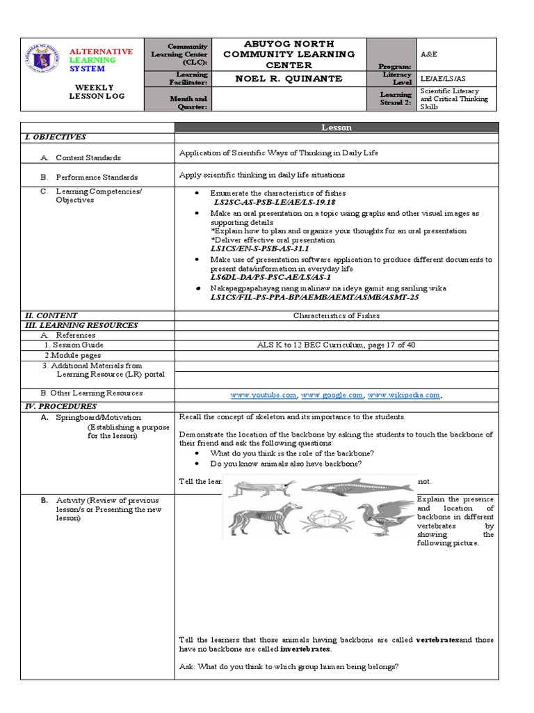 Vertebrates vs. Invertebrates Lesson Plan | PDF | Learning | Invertebrate