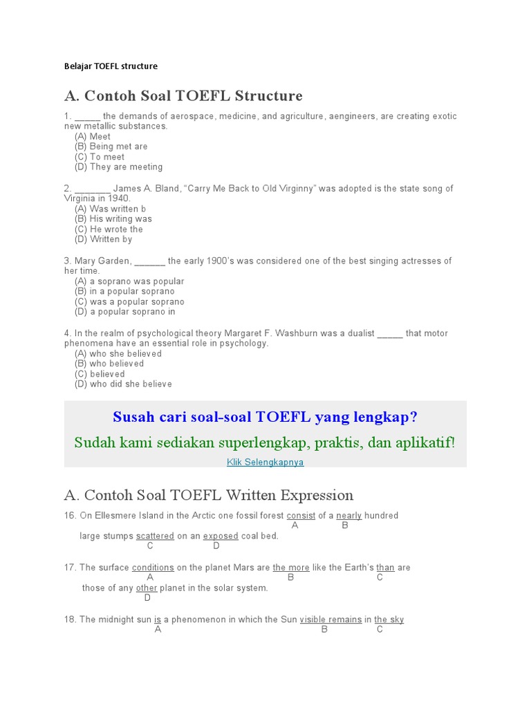 Belajar TOEFL Structure | PDF | Verb | Adverb