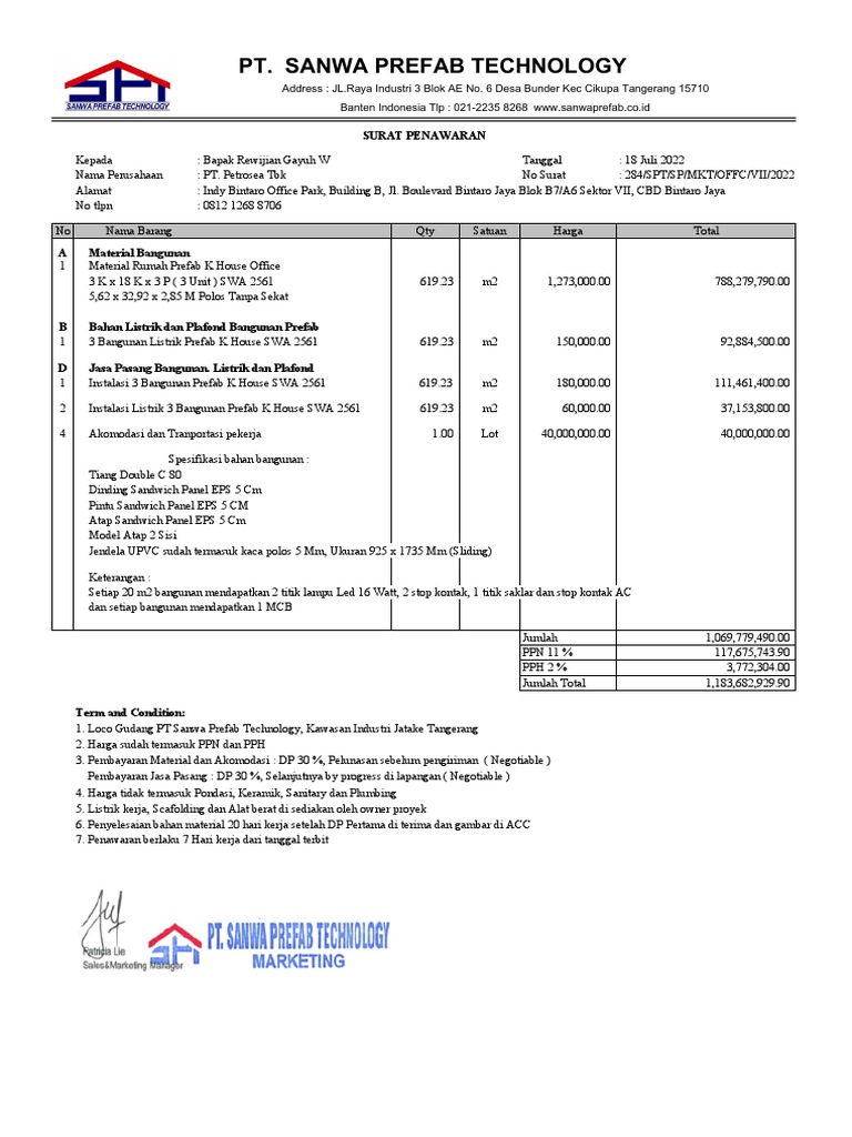 Penawaran Prefab PT Sanwa | PDF | Computers | Technology & Engineering