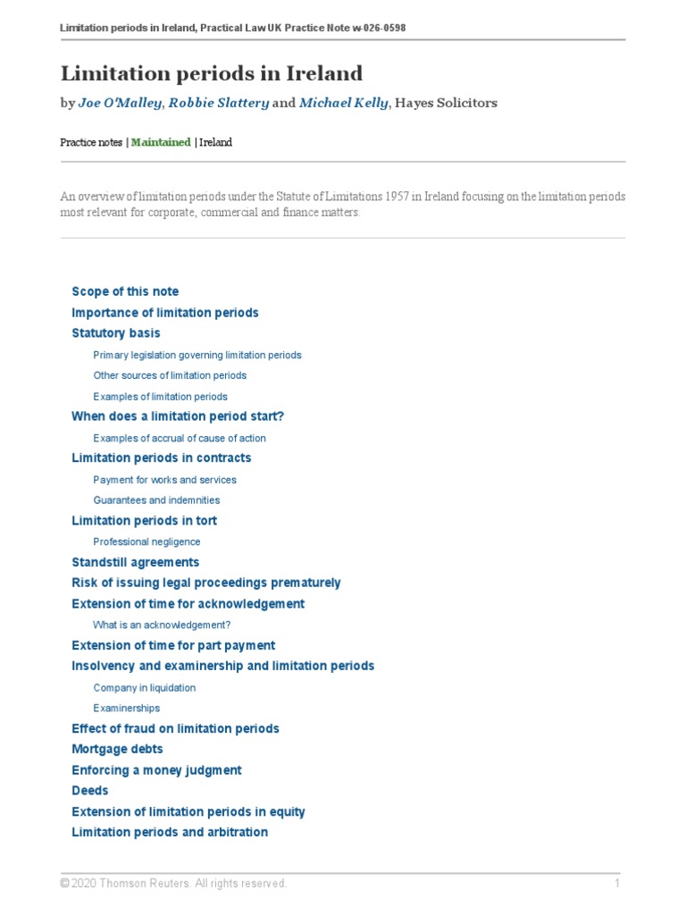 Limitation Periods in Ireland Explained | PDF | Business | Finance ...