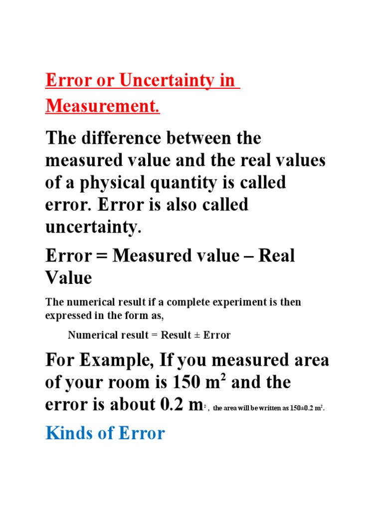 Error or Uncertainty in Measurement | PDF | Observational Error | Accuracy And Precision