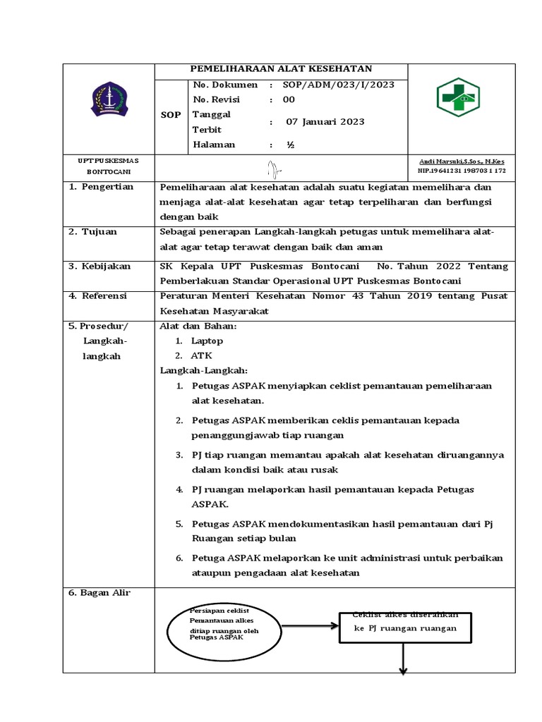 Sop Pemeliharaan Alkes 2023 PDF | PDF
