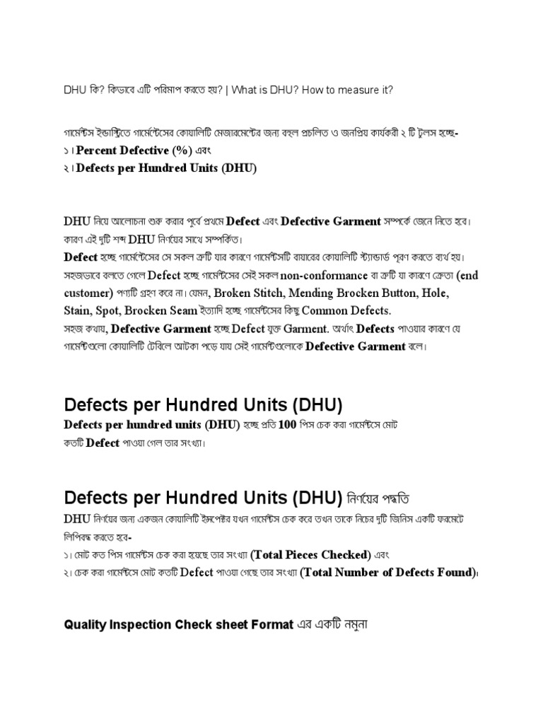 Percent Defective (%) Defects Per Hundred Units (DHU) | PDF