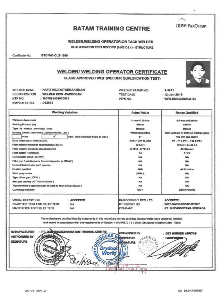 HAFIZ HIDAYATURRAKHMAN Contoh Record Welder | PDF