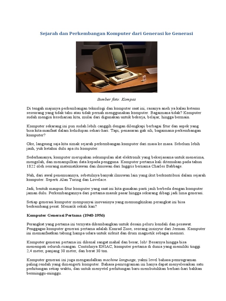 Sejarah Dan Perkembangan Komputer Dari Generasi Ke Generasi | PDF