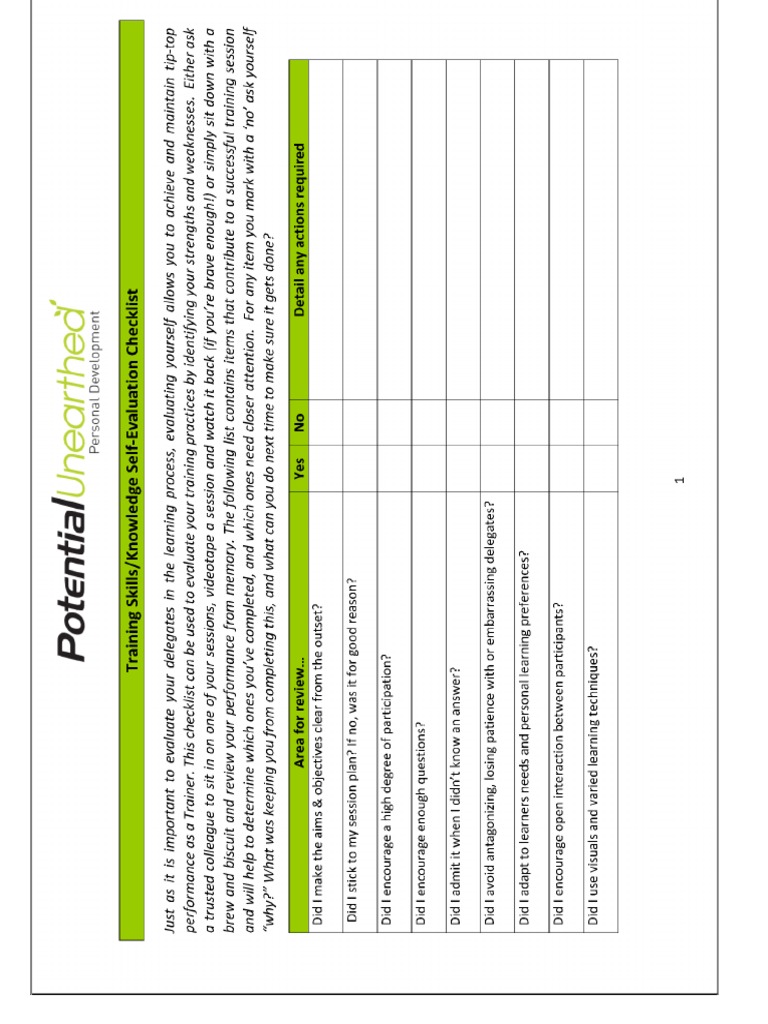 Self Evaluation Checklist | PDF