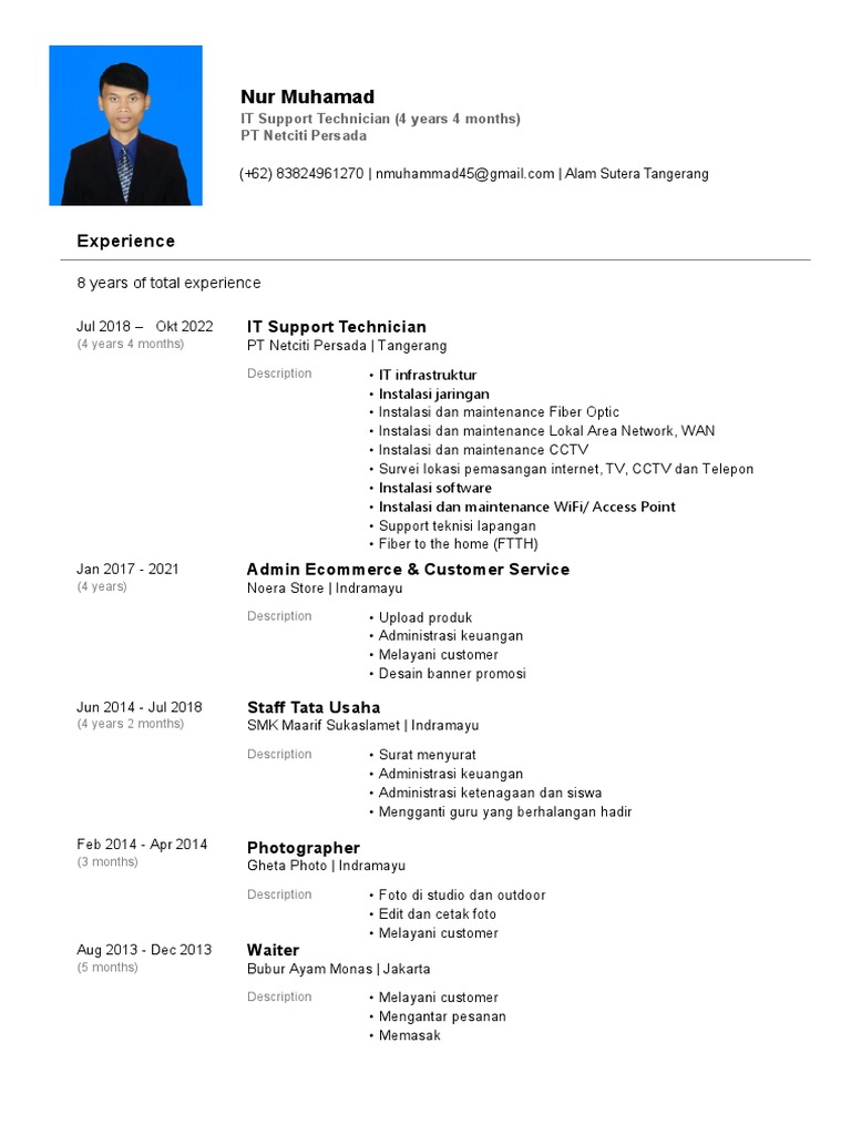 Contoh CV ATS IT Support | PDF | Computer Science | Information And Communications Technology