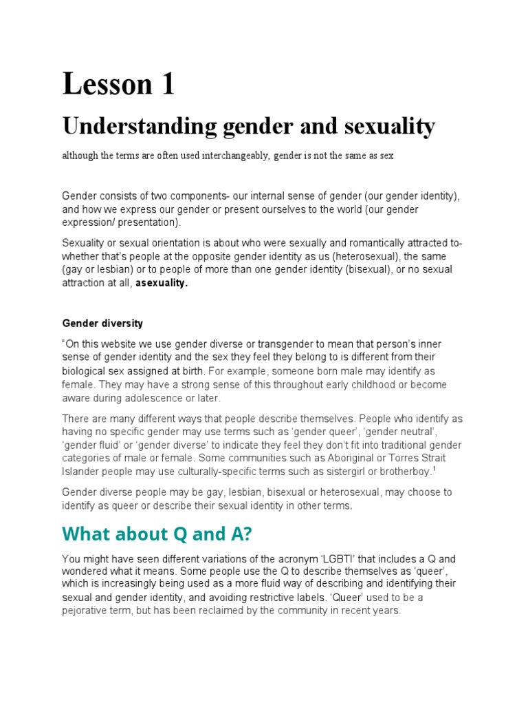 Lesson 1 Gender and Sexuality | PDF