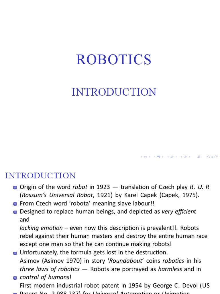 Robotics Lecture 1 | PDF Robotics Lecture 1 | PDF