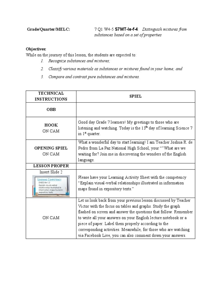 Script ENG FORM S7MT Ie F 4 PURE SUBSTANCES AND MIXTURES Week 4 5 | Download Free PDF | Australia