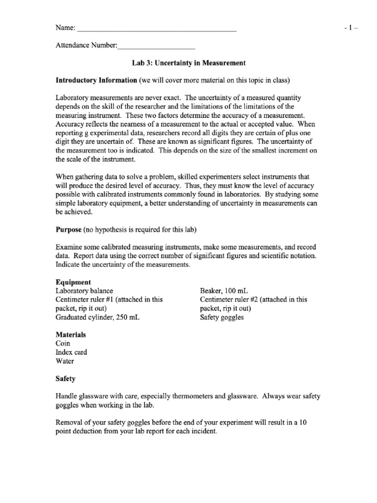 Lab 3 - Uncertainty in Measurement | PDF