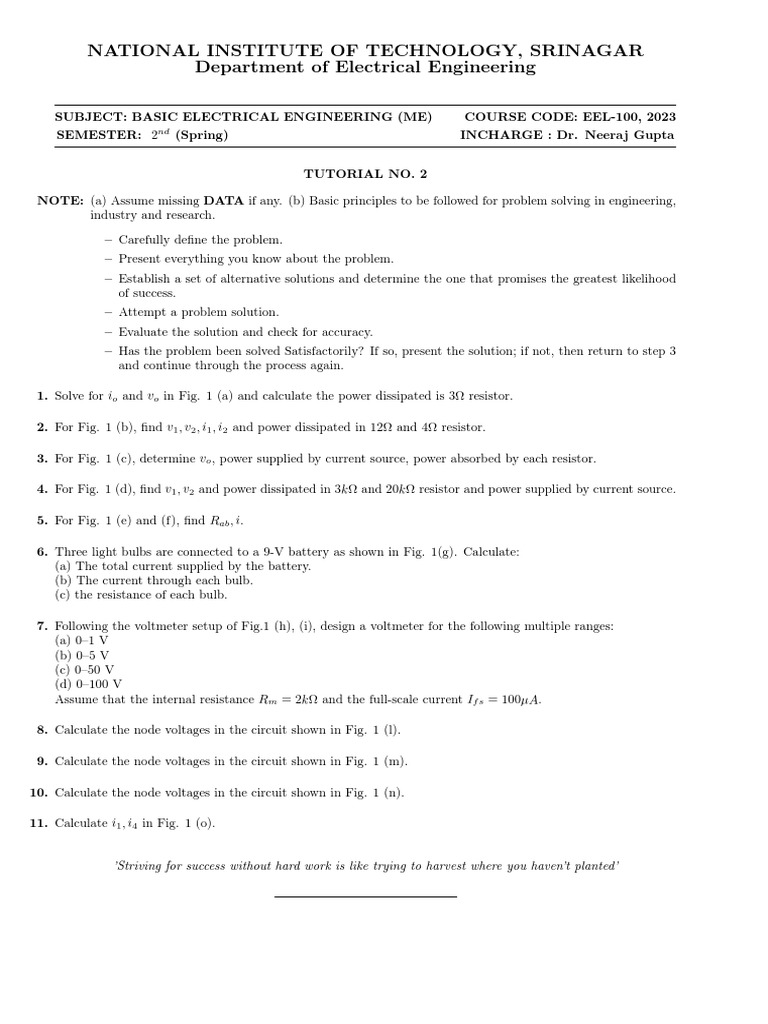 Tut2 Bee | PDF | Electrical Network | Voltage